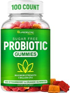 probiotic gummies for adults and kids max strength 5 billion cfu | organic sugar free gummies for digestive health | 100 count vegan gluten free chewable probiotics gummies for men women and children