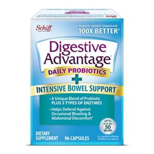 digestive advantage ibs probiotics for digestive health & intensive bowel support, for women & men with digestive enzymes, support for occasional bloating & gut health, 96ct capsules