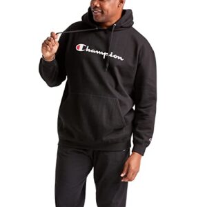 Champion Powerblend Fleece Hoodie, Hooded Sweatshirt for Men, (Reg. or Big & Tall), Black Script, Small