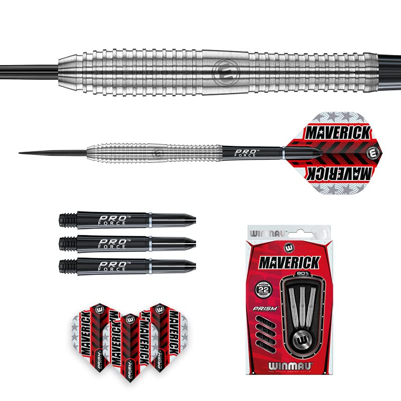 Winmau Maverick 22 Gram Professional Steeltip Tungsten Darts Set with Flights and Stems (Shafts)