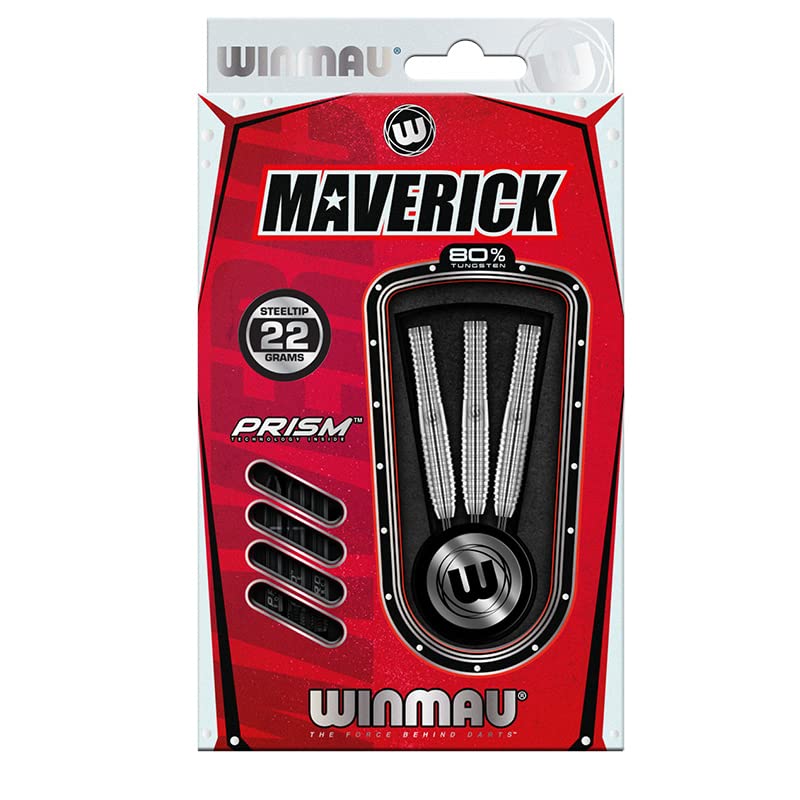 Winmau Maverick 22 Gram Professional Steeltip Tungsten Darts Set with Flights and Stems (Shafts)