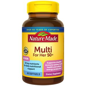 nature made multivitamin for her 50+ with no iron, womens multivitamin for daily nutritional support, multivitamin for women, 60 softgels, 60 count (pack of 1)