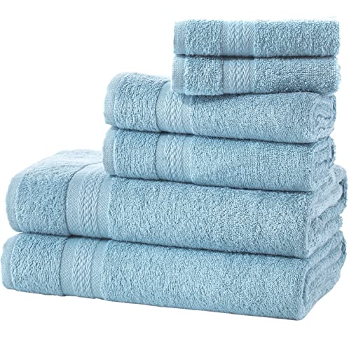 REGAL RUBY, 6 Piece Towel Set, 2 Bath Towels 2 Hand Towels 2 Washcloths, Soft and Absorbent, 100% Turkish Cotton Towels for Bathroom and Kitchen Shower Towel, Blue