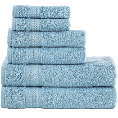 REGAL RUBY, 6 Piece Towel Set, 2 Bath Towels 2 Hand Towels 2 Washcloths, Soft and Absorbent, 100% Turkish Cotton Towels for Bathroom and Kitchen Shower Towel, Blue