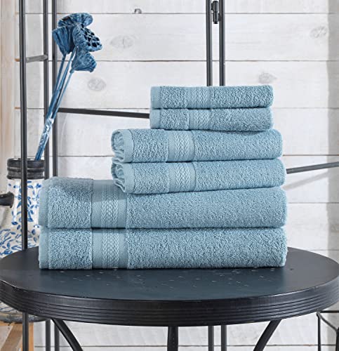 REGAL RUBY, 6 Piece Towel Set, 2 Bath Towels 2 Hand Towels 2 Washcloths, Soft and Absorbent, 100% Turkish Cotton Towels for Bathroom and Kitchen Shower Towel, Blue