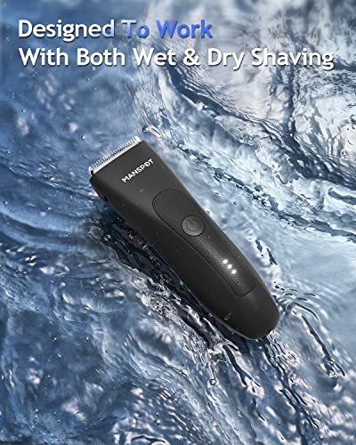 MANSPOT Groin Hair Trimmer for Men and Women, Electric Ball Trimmer/Shaver, Hypoallergenic Ceramic Blade Heads, Waterproof Wet/Dry Groin & Body Shaver Groomer, 20 Times Usage After Fully Charged