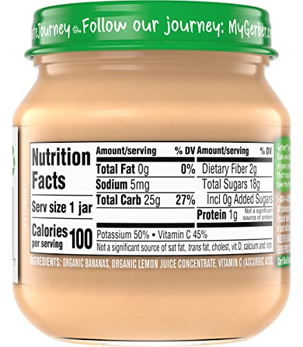 Gerber Organic for Baby 1st Foods Baby Food Jar, Banana, Made with Non-GMO & Organic Produce, USDA Organic Baby Food, 4-Ounce Glass Jar (Pack of 6 Jars)