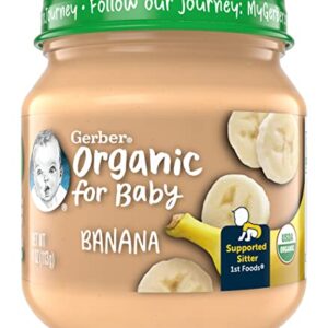 Gerber Organic for Baby 1st Foods Baby Food Jar, Banana, Made with Non-GMO & Organic Produce, USDA Organic Baby Food, 4-Ounce Glass Jar (Pack of 6 Jars)