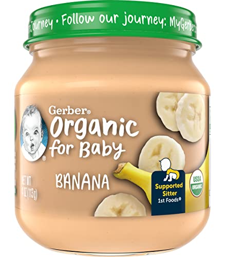 Gerber Organic for Baby 1st Foods Baby Food Jar, Banana, Made with Non-GMO & Organic Produce, USDA Organic Baby Food, 4-Ounce Glass Jar (Pack of 6 Jars)