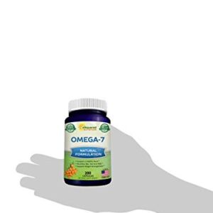 Purified Omega 7 Fatty Acids - 200 Capsules - from Natural Sea Buckthorn, XL Vitamin Supplement, No Fish Burp, Vegan Omega-7 Palmitoleic Acid, Compare to Omega 3 6 9 for Complete Weight Loss Results