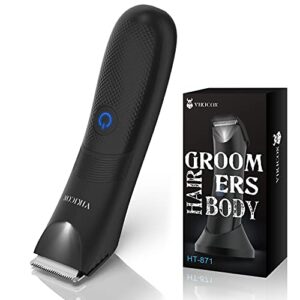 electric body trimmer and shaver for men, vikicon body groomer for groin&ball w/light, pubic hair trimmer replaceable ceramic blade ipx7 waterproof wet/dry, lightweight male razor usb type-c charging