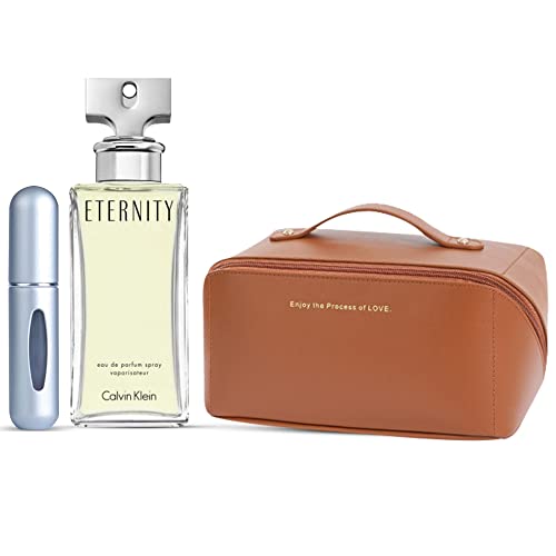 Eternity For Women Eau de Parfum, 3.3 Fl. Oz - Gift Set Pack With Luxury Faux Leather Travel Toiletry Bag + Portable Travel Size Refillable Perfume Atomizer Bottle