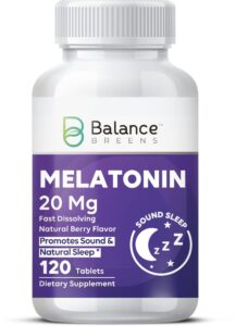 melatonin 20mg fast-dissolve 120 tablets – natural berry flavor, non-habit forming – fall asleep faster, stay asleep longer, natural sleep aid – non-gmo, gluten-free, vegan tablets by balance breens