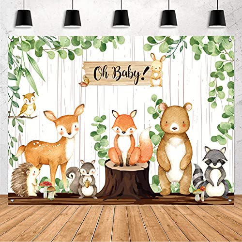 Woodland Baby Shower Backdrop Banner - Baby Shower Decorations For Boy & Girl, Large Fabric Safari Jungle Animal Theme Birthday Party Supply, Woodland Creature Forest Background Decor 72.8 x 43.3 Inch