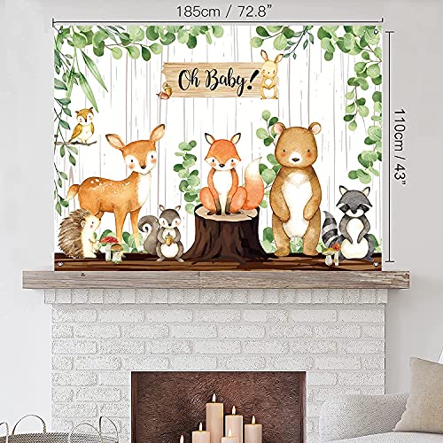 Woodland Baby Shower Backdrop Banner - Baby Shower Decorations For Boy & Girl, Large Fabric Safari Jungle Animal Theme Birthday Party Supply, Woodland Creature Forest Background Decor 72.8 x 43.3 Inch