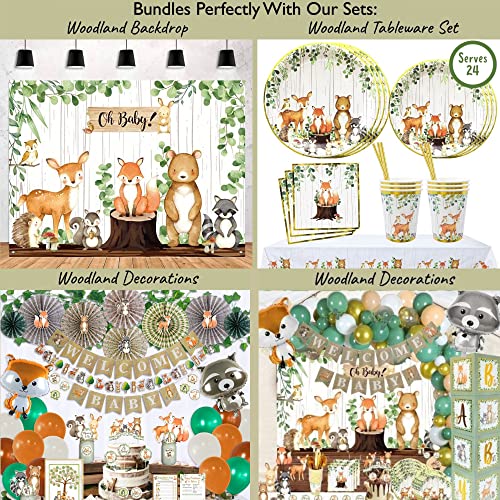 Woodland Baby Shower Backdrop Banner - Baby Shower Decorations For Boy & Girl, Large Fabric Safari Jungle Animal Theme Birthday Party Supply, Woodland Creature Forest Background Decor 72.8 x 43.3 Inch