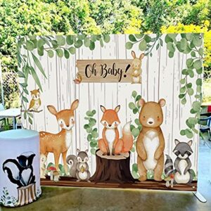 Woodland Baby Shower Backdrop Banner - Baby Shower Decorations For Boy & Girl, Large Fabric Safari Jungle Animal Theme Birthday Party Supply, Woodland Creature Forest Background Decor 72.8 x 43.3 Inch