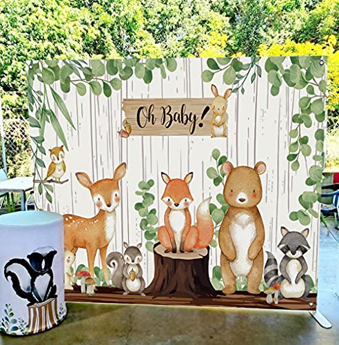 Woodland Baby Shower Backdrop Banner - Baby Shower Decorations For Boy & Girl, Large Fabric Safari Jungle Animal Theme Birthday Party Supply, Woodland Creature Forest Background Decor 72.8 x 43.3 Inch