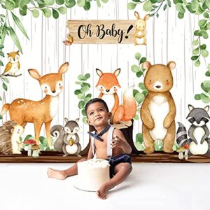 Woodland Baby Shower Backdrop Banner - Baby Shower Decorations For Boy & Girl, Large Fabric Safari Jungle Animal Theme Birthday Party Supply, Woodland Creature Forest Background Decor 72.8 x 43.3 Inch