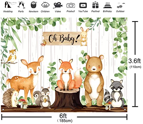 Woodland Baby Shower Backdrop Banner - Baby Shower Decorations For Boy & Girl, Large Fabric Safari Jungle Animal Theme Birthday Party Supply, Woodland Creature Forest Background Decor 72.8 x 43.3 Inch