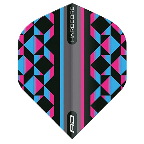 RED DRAGON Hardcore Radical Pink, Blue & Black Geometric Dart Flights - 4 Sets Per Pack (12 Dart Flights in Total)