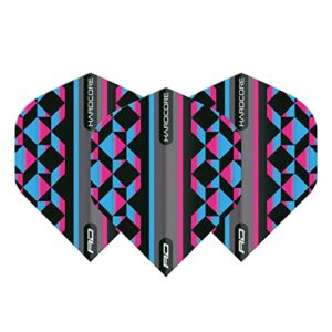 RED DRAGON Hardcore Radical Pink, Blue & Black Geometric Dart Flights - 4 Sets Per Pack (12 Dart Flights in Total)