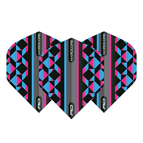 RED DRAGON Hardcore Radical Pink, Blue & Black Geometric Dart Flights - 4 Sets Per Pack (12 Dart Flights in Total)