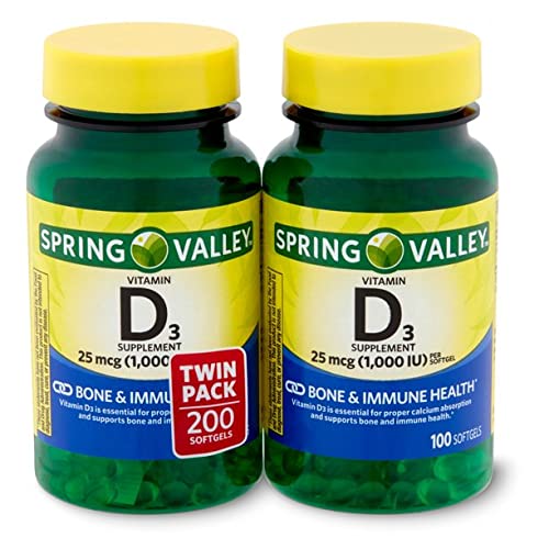 Twinpack Spring Valley High-potentcy D-3 1000 IU, Twin Pack, 100 softgels each by Spring Valley