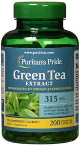 puritans pride green tea standardized extract 315 mg capsules, 200 count