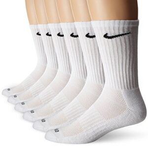 nike unisex dry cushion crew training socks (6 pairs), white/black, medium