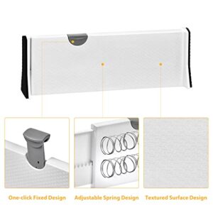 JONYJ Drawer Dividers Organizer 4 Pack, Adjustable Separators 4" High Expandable from 11-17" for Bedroom, Bathroom, Closet,Clothing, Office, Kitchen Storage, Strong Secure Hold, Foam Ends（White）