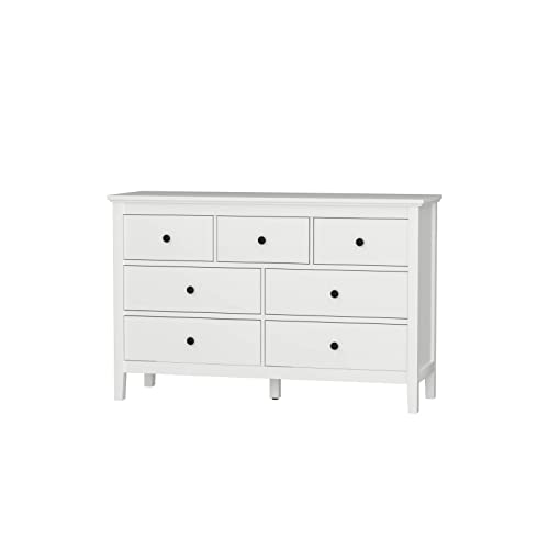 CARPETNAL White Dresser, Modern Dresser for Bedroom, 7 Drawer Double Dresser with Wide Drawer and Metal Handles, Wood Dressers & Chests of Drawers for Hallway, Entryway.