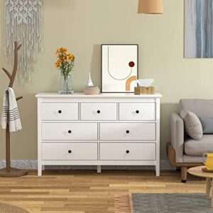 CARPETNAL White Dresser, Modern Dresser for Bedroom, 7 Drawer Double Dresser with Wide Drawer and Metal Handles, Wood Dressers & Chests of Drawers for Hallway, Entryway.