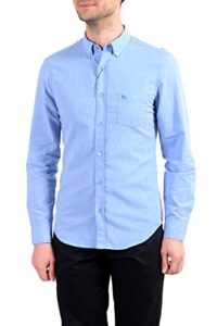 burberry men’s blue linen long sleeve button down shirt us s it 48