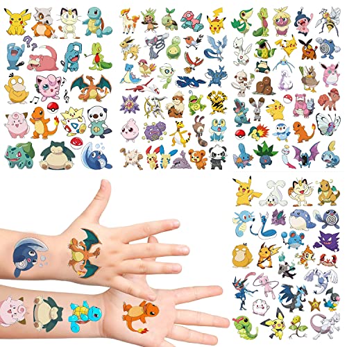 200 PCS Anime Temporary Tattoos for Kids Waterproof, Japanese Cartoon Tattoo Stickers for Kids, DIY Sticker Arts, Birthday Party Favors/supplies for Kids, Classroom School Decorations