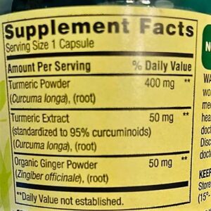 Spring Valley Turmeric Curcumin 500mg with Ginger Powder, General Wellness, 180 Capsules