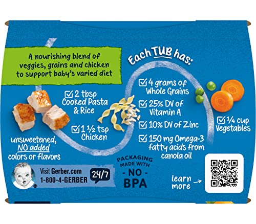 Gerber Mealtime for Baby 2nd Foods PowerBlend Baby Food Tubs, Chicken Noodle, Unsweetened with No Added Colors or Flavors, 2 - 4 oz Tubs/Pack (Pack of 8)