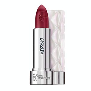 it cosmetics pillow lips lipstick, moment – red wine with a cream finish – high-pigment color & lip-plumping effect – with collagen, beeswax & shea butter – 0.13 oz