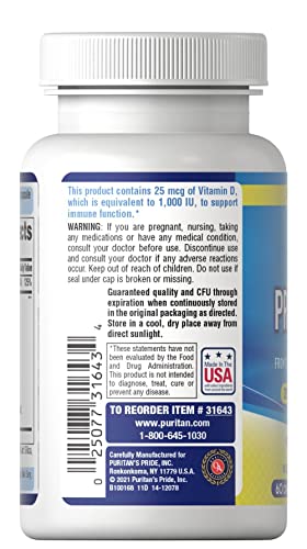 Puritan's Pride Probiotic 10 with Vitamin D, 60 Capsules (Pack of 2)