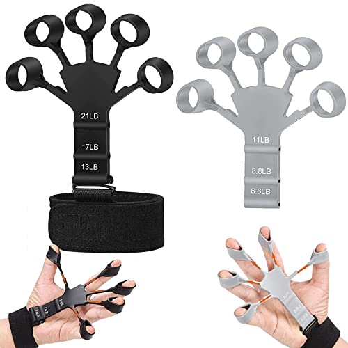 Finger Strengthener, Grip Strength Trainer, Finger Strength Trainer, Finger Resistance Band for Wrist Physcial Rehabilitation Finger Exerciser & Hand Strengthener (Black+Grey)