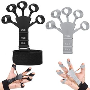 finger strengthener, grip strength trainer, finger strength trainer, finger resistance band for wrist physcial rehabilitation finger exerciser & hand strengthener (black+grey)