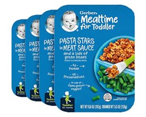 gerber mealtime for toddler pasta sauce in meat sauce with side of green beans, packed in seasoned water, toddler meal with no preservatives, 6.8 oz (pack of 4)