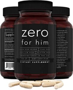 zero for him dietary fiber supplement for men (150caps) strong vegan fiber pills, psyllium husk, flax seeds and chia seeds pure supplement for digestive health, men seeking clean and fun night