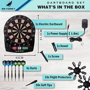 Electronic Dart Board, Soft Tip Dartboard Set with 6 Darts 50 Soft Tips, LCD Display, Power Adapter, Throw Line