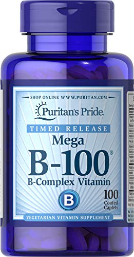 Puritans Pride Vitamin B100 Complex Timed Release 100 Caplets, 100 Count (2812)