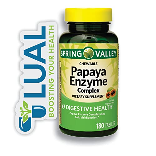 Support Optimal Digestion and Nutrient Absorption with Spring Valley Papaya Enzyme Complex - Chewable Tablets Dietary Supplement, 180 Count. Includes Luall Fridge Magnetic