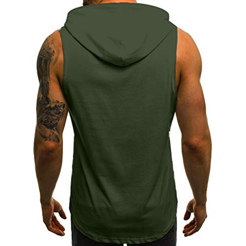 Mens Workout Hooded Tank Tops Fitness Muscle Print Hoodies Bodybuilding with Pocket Tight-Drying Tops (L, Gray)