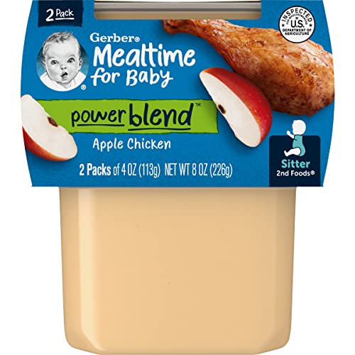 Gerber Mealtime for Baby 2nd Foods PowerBlend Baby Food Tubs, Apple Chicken, Unsweetened with No Added Colors or Flavors, 2-4 oz Tubs/Pack (Pack of 4)