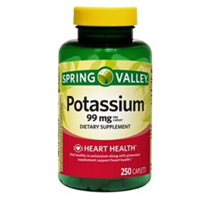 Spring - Valley Potassium Caplets 99 mg - 250 Pack of 2 for Caplets for Heart Nerve and Muscle Function