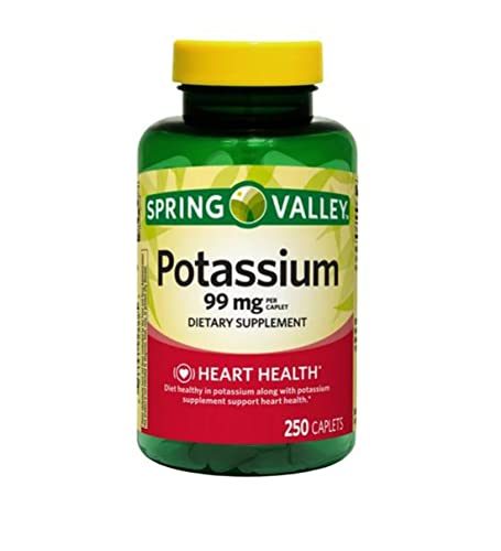 Spring - Valley Potassium Caplets 99 mg - 250 Pack of 2 for Caplets for Heart Nerve and Muscle Function